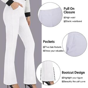 Agenlulu High Waisted Dress Pants for Women Bootcut Elastic Waist Pull On Work Slacks for Women Business Casual Yoga (White)