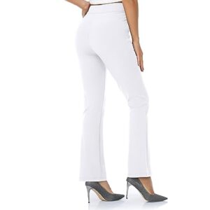 Agenlulu High Waisted Dress Pants for Women Bootcut Elastic Waist Pull On Work Slacks for Women Business Casual Yoga (White)