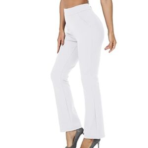 Agenlulu High Waisted Dress Pants for Women Bootcut Elastic Waist Pull On Work Slacks for Women Business Casual Yoga (White)