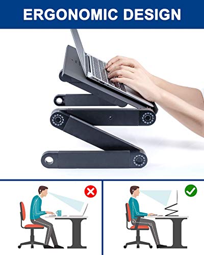 RAINBEAN Adjustable Laptop Desk, Laptop Stand for Bed Portable Lap Desk Foldable Table Workstation Notebook Riser with Mouse Pad