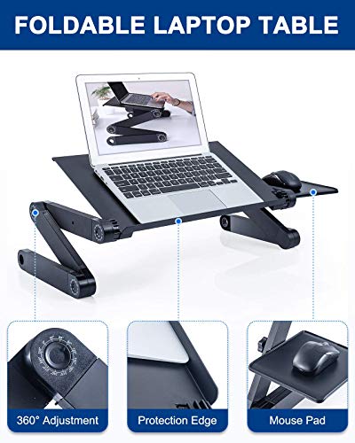 RAINBEAN Adjustable Laptop Desk, Laptop Stand for Bed Portable Lap Desk Foldable Table Workstation Notebook Riser with Mouse Pad