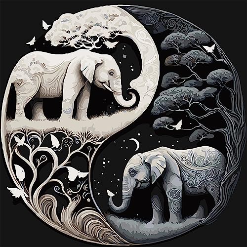 Eiazuiks Paint by Number for Adults. Elephant Paint by Numbers for Adults Beginner Drawing Paintwork with 3 Paintbrushes Paint Canvas Oil Painting Happy Fall 16” x 20”