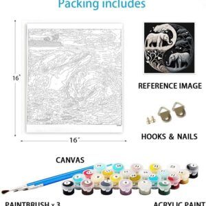 Eiazuiks Paint by Number for Adults. Elephant Paint by Numbers for Adults Beginner Drawing Paintwork with 3 Paintbrushes Paint Canvas Oil Painting Happy Fall 16” x 20”