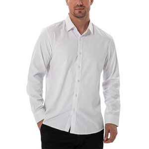 DELCARINO Men's Dress Shirts Stain Shield Stretch Slim Fit Shirts Wrinkle-Free Formal Business Button Down Shirt White Large