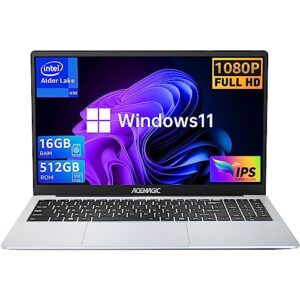 acemagic 15.6 inch laptop intel 12th gen alder lake n95(4c/4t 3.4ghz) 16gb ddr4 512gb ssd, laptop computer with light metal design, 2.4g/5g wifi, bt5.0, webcam, type_c, usb3.2