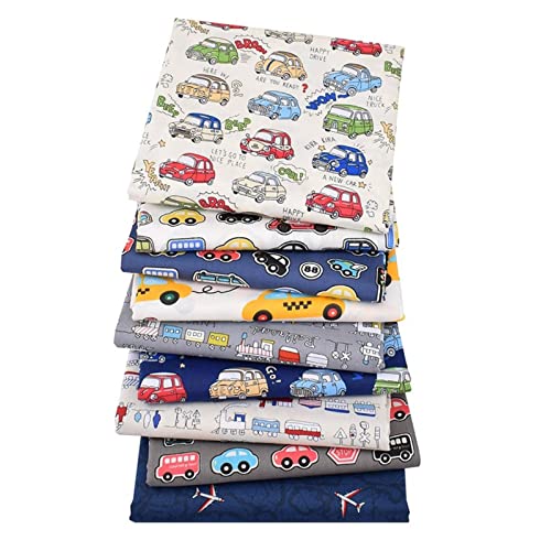 Quilting Fabric 9-Piece Car Cars Fabric by The Yard Car Theme Print Cotton Fabric Comfortable with Lorry Cargo Truck Muscle Car and Taxi Boy Toys, Decorative Fabric for Upholstery and Home Accents