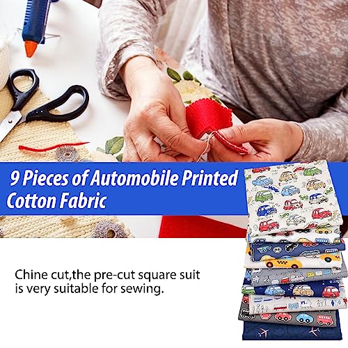 Quilting Fabric 9-Piece Car Cars Fabric by The Yard Car Theme Print Cotton Fabric Comfortable with Lorry Cargo Truck Muscle Car and Taxi Boy Toys, Decorative Fabric for Upholstery and Home Accents