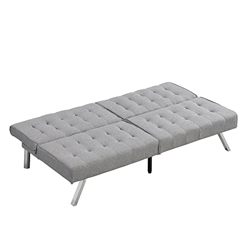 Convertible Sofa Bed, Futon Sofa Bed with Stainless Leg, Convertible Sleeper Sofa for Compact Living Space, Apartment, Dorm, Studio, Office, Gray