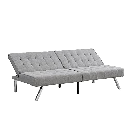 Convertible Sofa Bed, Futon Sofa Bed with Stainless Leg, Convertible Sleeper Sofa for Compact Living Space, Apartment, Dorm, Studio, Office, Gray