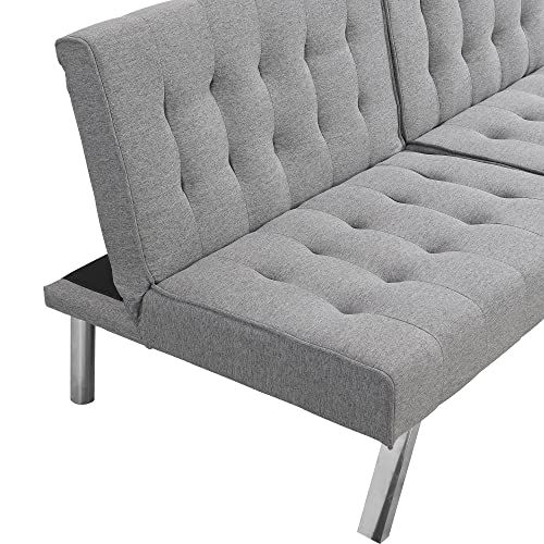 Convertible Sofa Bed, Futon Sofa Bed with Stainless Leg, Convertible Sleeper Sofa for Compact Living Space, Apartment, Dorm, Studio, Office, Gray