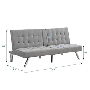 Convertible Sofa Bed, Futon Sofa Bed with Stainless Leg, Convertible Sleeper Sofa for Compact Living Space, Apartment, Dorm, Studio, Office, Gray