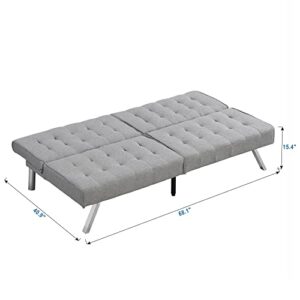 Convertible Sofa Bed, Futon Sofa Bed with Stainless Leg, Convertible Sleeper Sofa for Compact Living Space, Apartment, Dorm, Studio, Office, Gray