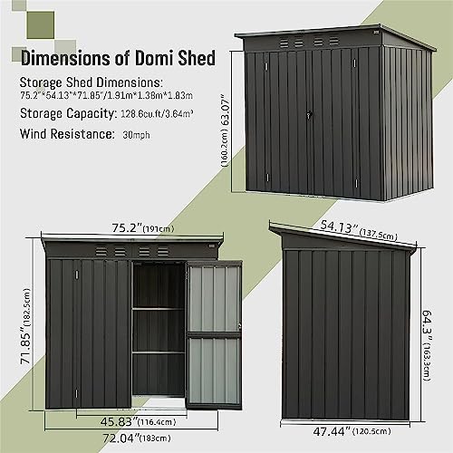 Outdoor Metal Storage Shed,6x4 Ft Metal Storage House with Door & Lock,Galvanized Garden Shed with Sloping Roof,Metal Utility Tool Storage for Bike,Garbage Can,Backyard,Garden & Patio (Black)