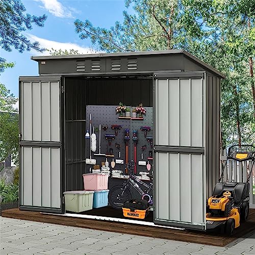 Outdoor Metal Storage Shed,6x4 Ft Metal Storage House with Door & Lock,Galvanized Garden Shed with Sloping Roof,Metal Utility Tool Storage for Bike,Garbage Can,Backyard,Garden & Patio (Black)