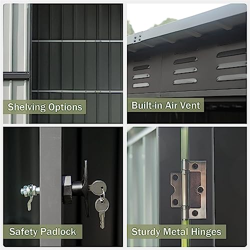 Outdoor Metal Storage Shed,6x4 Ft Metal Storage House with Door & Lock,Galvanized Garden Shed with Sloping Roof,Metal Utility Tool Storage for Bike,Garbage Can,Backyard,Garden & Patio (Black)