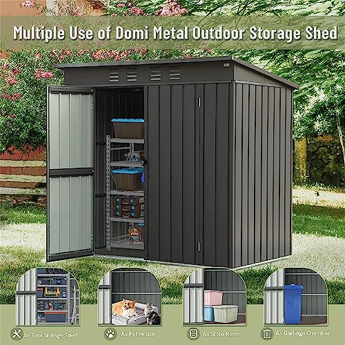 Outdoor Metal Storage Shed,6x4 Ft Metal Storage House with Door & Lock,Galvanized Garden Shed with Sloping Roof,Metal Utility Tool Storage for Bike,Garbage Can,Backyard,Garden & Patio (Black)