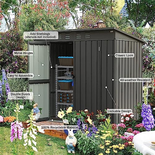 Outdoor Metal Storage Shed,6x4 Ft Metal Storage House with Door & Lock,Galvanized Garden Shed with Sloping Roof,Metal Utility Tool Storage for Bike,Garbage Can,Backyard,Garden & Patio (Black)