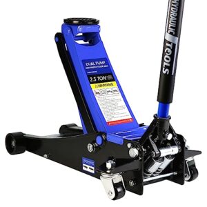 lyromix 2.5 ton floor jack, steel low profile car jack with dual pump hydraulic car quick lift system, heavy duty service jack for garages/repair shops/diy, lift range 3.5”to 19.5", blue/black