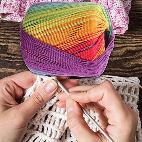 TEHAUX Rainbow Soft Yarn, 1 Roll 133m Cotton Thread Balls Yarn Multi Colored Knitting Yarn for Crocheting Knit Hand Embroidery