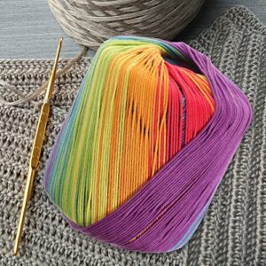 TEHAUX Rainbow Soft Yarn, 1 Roll 133m Cotton Thread Balls Yarn Multi Colored Knitting Yarn for Crocheting Knit Hand Embroidery