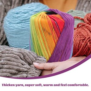 TEHAUX Rainbow Soft Yarn, 1 Roll 133m Cotton Thread Balls Yarn Multi Colored Knitting Yarn for Crocheting Knit Hand Embroidery