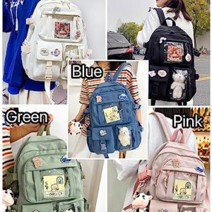 Romlvy Kawaii Backpack with Cute Accessories Aesthetic Multi Pockets Large Capacity Outdoor Backpack Daypack Laptop Backpack (Green)