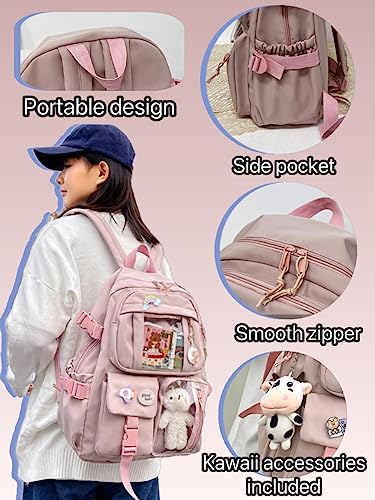 Romlvy Kawaii Backpack with Cute Accessories Aesthetic Multi Pockets Large Capacity Outdoor Backpack Daypack Laptop Backpack (Green)