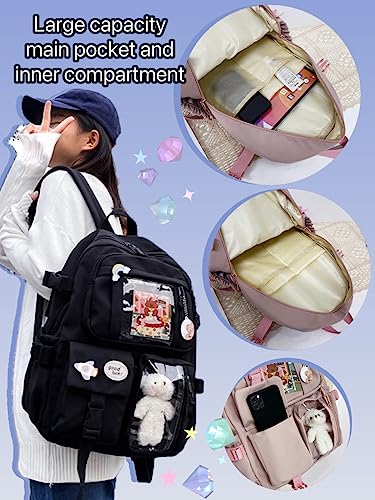 Romlvy Kawaii Backpack with Cute Accessories Aesthetic Multi Pockets Large Capacity Outdoor Backpack Daypack Laptop Backpack (Green)