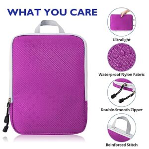 VINOWO Compression Packing Cubes for Suitcases, 6 Set Packing Cubes for Carry on Suitcase, Expandable Luggage Organizer Bags for Travel, Suitcase Organizer Bags Set as Travel Accessories for Women / Men (Purple)