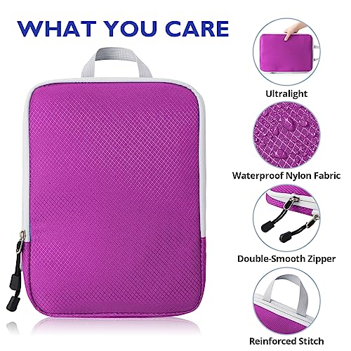 VINOWO Compression Packing Cubes for Suitcases, 6 Set Packing Cubes for Carry on Suitcase, Expandable Luggage Organizer Bags for Travel, Suitcase Organizer Bags Set as Travel Accessories for Women / Men (Purple)