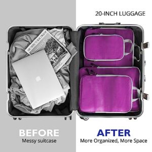 VINOWO Compression Packing Cubes for Suitcases, 6 Set Packing Cubes for Carry on Suitcase, Expandable Luggage Organizer Bags for Travel, Suitcase Organizer Bags Set as Travel Accessories for Women / Men (Purple)