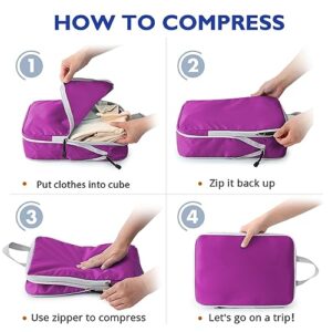 VINOWO Compression Packing Cubes for Suitcases, 6 Set Packing Cubes for Carry on Suitcase, Expandable Luggage Organizer Bags for Travel, Suitcase Organizer Bags Set as Travel Accessories for Women / Men (Purple)