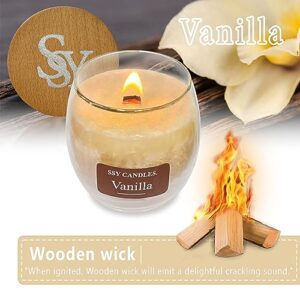 Creamy Vanilla Scented Candle Aromatherapy Glass Jar Candle with Crystals Inside, Fragrance Natural Soy Wax Wooden Wick Candle, 60 Hours Long Burning, Home Decor Gift for Men and Women