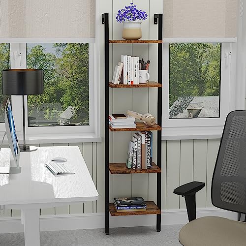 YMYNY Industrial 5+ 6-Tier Wall Mounted Bookcase with Metal Frame，HRF-TM018+HBC015H