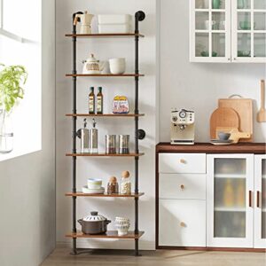 YMYNY Industrial 5+ 6-Tier Wall Mounted Bookcase with Metal Frame，HRF-TM018+HBC015H