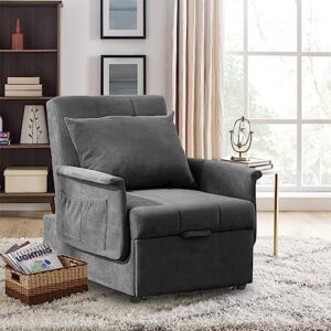 Oprisen Sleeper Chair Bed 3-in-1 Convertible Chair Bed Pull Out Sofa Bed w/Adjustable Backrest Tufted Fabric Chaise Lounge Sofa Bed Couch for Small Space w/Side Pockets (Fabric-Gray)