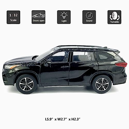 Highlander XSE AWD Hybrid 2021 Model Car 1/32 Scale Diecast Toy Cars Metal Alloy Die-cast Vehicles, Doors Open, Light Sound, Turning Wheel, Collection for Men, Kids Toys for Boys Gifts, Black