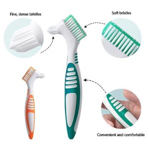 Denture Toothbrush Set, Portable Dual Head Denture Brush with Cover Case, Denture Cleaning Tool Set for Travel, Home and Camping, Dental Cleaning Brush Set for Denture Care False Teeth Cleaner Tool