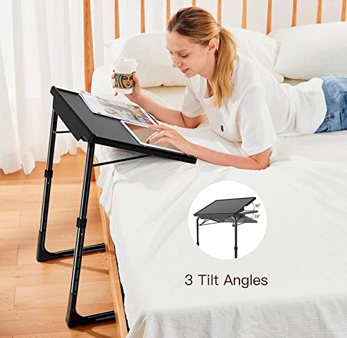 Amada TV Tray Table, Tv Dinner Tray with Storage Bag and 6 Heights & 3 Tilt Angles Adjustments, Folding Tv Trays for Eating, Laptop, Bed & Couch(Black)