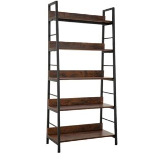 himimi industrial bookshelf,ladder shelf 5 tier large bookcases floor freestanding storage rack leaning book shelves,plants flower stands with metal frame for living room, home office, rustic brown