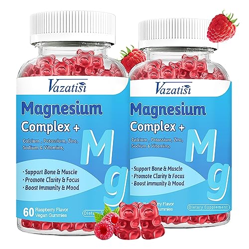 Magnesium Gummies for Women Men & Kids, Sugar Free Magnesium Citrate Gummies with Glycinate Malate L-threaten Potassium Calcium Vitamin B6 D3 Supplement for Relax Sleep Muscle & Joint - 2 Pack, 120cts