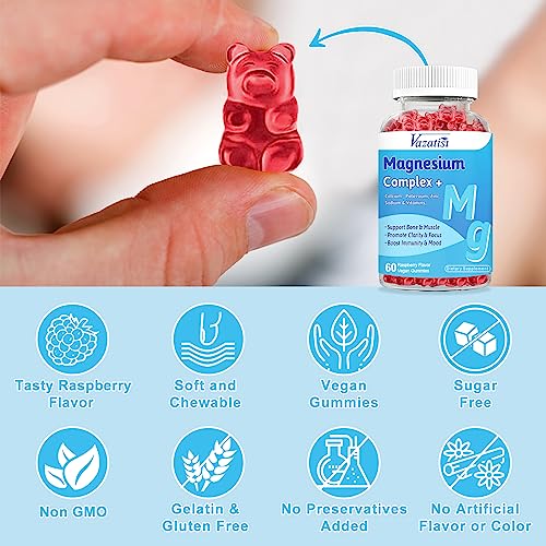 Magnesium Gummies for Women Men & Kids, Sugar Free Magnesium Citrate Gummies with Glycinate Malate L-threaten Potassium Calcium Vitamin B6 D3 Supplement for Relax Sleep Muscle & Joint - 2 Pack, 120cts