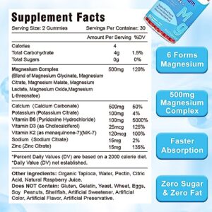 Magnesium Gummies for Women Men & Kids, Sugar Free Magnesium Citrate Gummies with Glycinate Malate L-threaten Potassium Calcium Vitamin B6 D3 Supplement for Relax Sleep Muscle & Joint - 2 Pack, 120cts