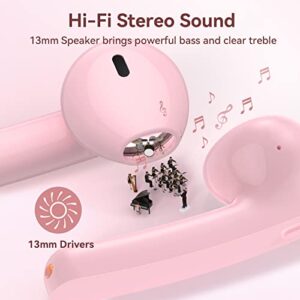 CAPOXO Wireless Earbuds V5.3 Bluetooth Headphones 50Hrs Battery Life with Wireless Charging Case & LED Power Display Deep Bass IPX7 Waterproof Earphones Microphone Stereo Headset for TV Phone, Pink