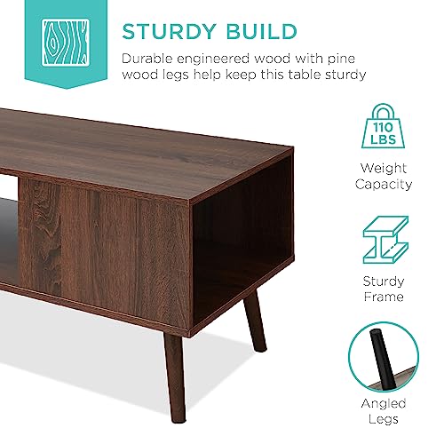 Best Choice Products Wooden Mid-Century Modern Coffee Table, Accent Furniture for Living Room, Indoor, Home Décor w/Open Storage Shelf, Wood Grain Finish - Walnut