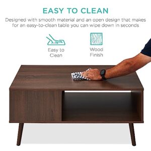 Best Choice Products Wooden Mid-Century Modern Coffee Table, Accent Furniture for Living Room, Indoor, Home Décor w/Open Storage Shelf, Wood Grain Finish - Walnut