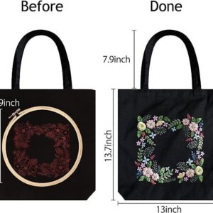 Stamped Embroidery Tote Bag Kits with Birds and Pink Flowers Pattern Hoops Threads Needlework Art Reusable Shopping Storage Canvas Handbag Cross Stitch Kits for Woman Home Organizer