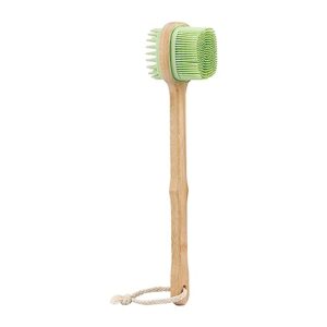 shamjina shower body brush, dual sided long handle back scrubber, back scrubber shower bath brush for lotion body, women, green, 32.5cmx7.1cm