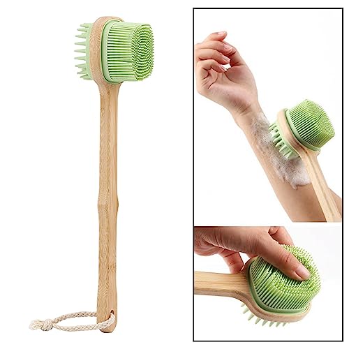 shamjina Shower Body Brush, Dual Sided Long Handle Back Scrubber, Back Scrubber Shower Bath Brush for Lotion Body, Women, Green, 32.5cmx7.1cm