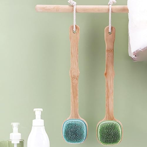 shamjina Shower Body Brush, Dual Sided Long Handle Back Scrubber, Back Scrubber Shower Bath Brush for Lotion Body, Women, Green, 32.5cmx7.1cm